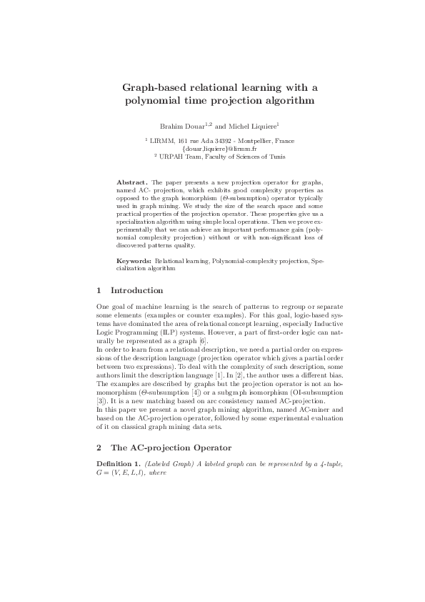 (PDF) Graph-Based Relational Learning with a Polynomial Time Projection Algorithm