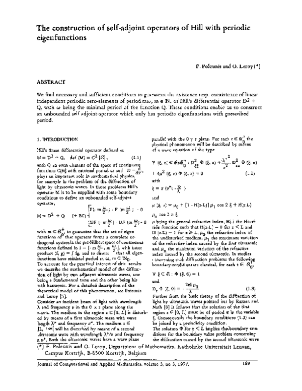 (PDF) The construction of self-adjoint operators of Hill with periodic ...