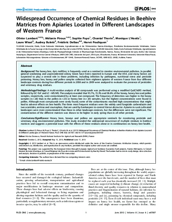 (PDF) Widespread Occurrence of Chemical Residues in Beehive Matrices ...