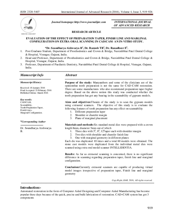 (PDF) EVALUATION OF THE EFFECT OF PREPARATION TAPER, FINISH LINE AND ...