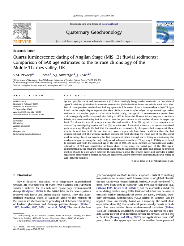 (PDF) Quartz luminescence dating of Anglian Stage (MIS 12) fluvial sediments: Comparison of SAR ...