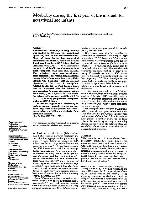 (PDF) Morbidity during the first year of life in small for gestational ...