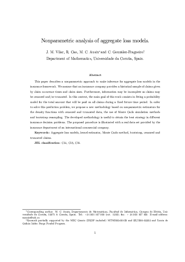 (PDF) Nonparametric analysis of aggregate loss models