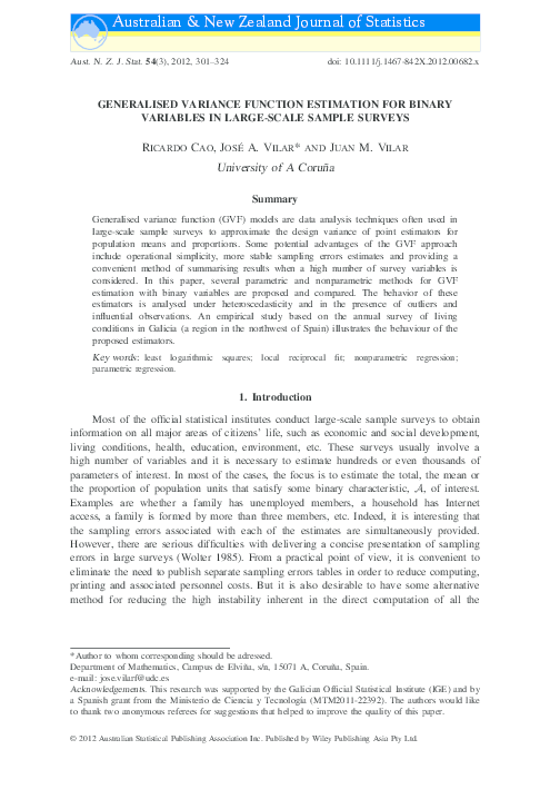 Pdf Generalised Variance Function Estimation For Binary Variables In