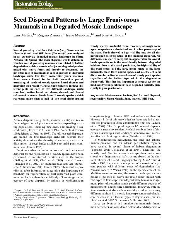 (PDF) Seed Dispersal Patterns by Large Frugivorous Mammals in a ...