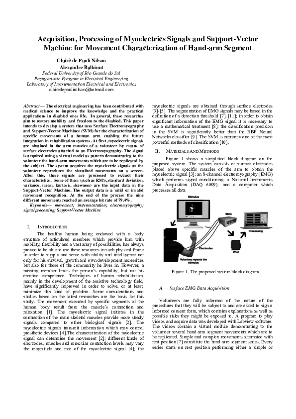 (PDF) Acquisition, processing of myoelectrics signals and Support ...