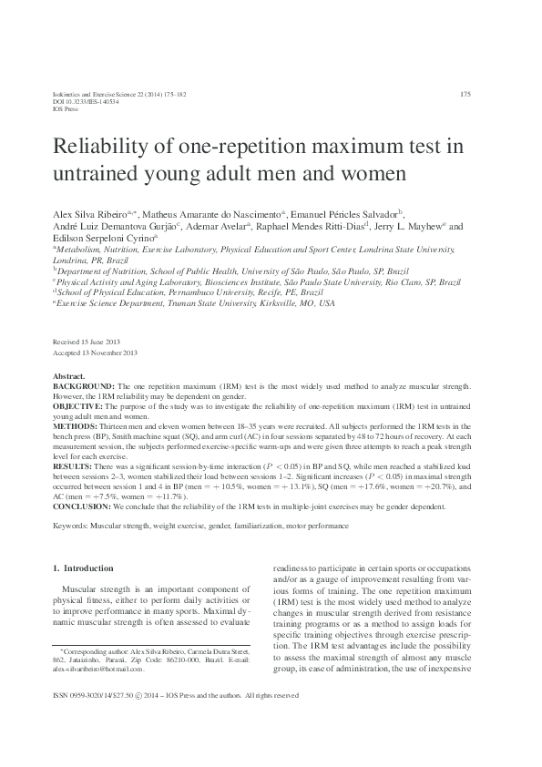 (PDF) Reliability of one-repetition maximum test in untrained young ...