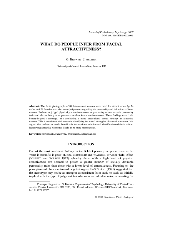 (PDF) What do people infer from facial attractiveness?