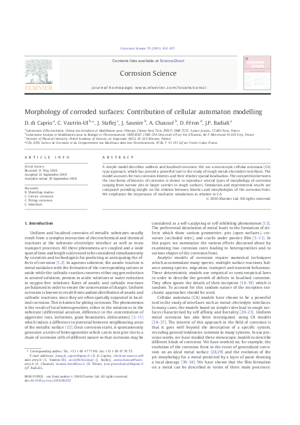 (PDF) Morphology of corroded surfaces: Contribution of cellular ...