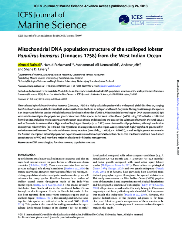 (PDF) Mitochondrial DNA population structure of the scalloped lobster ...