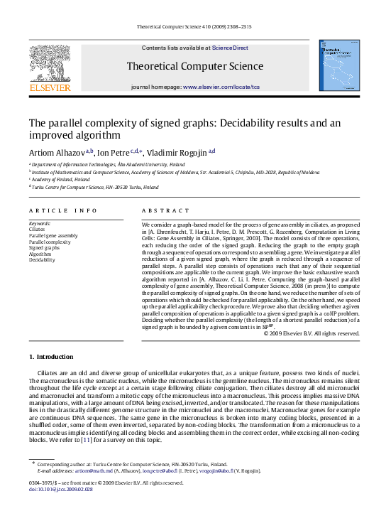 (PDF) The parallel complexity of signed graphs: Decidability results and an improved algorithm