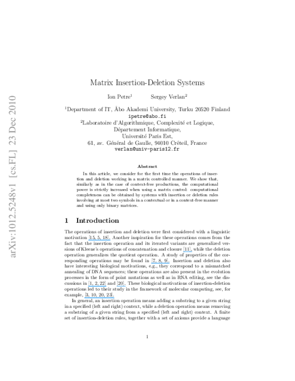 (PDF) Matrix insertion–deletion systems