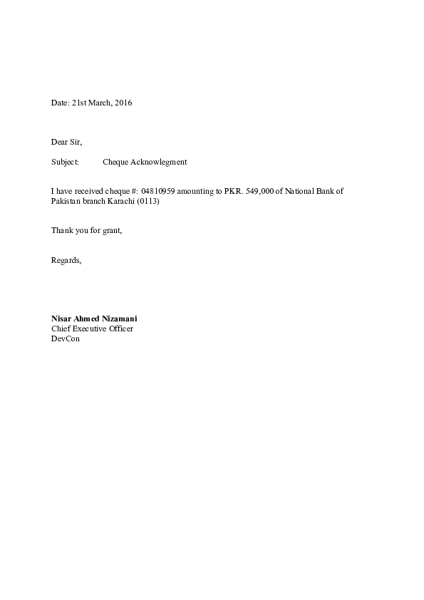 (DOC) Cheque acknowledgement | VICKY Memon - Academia.edu