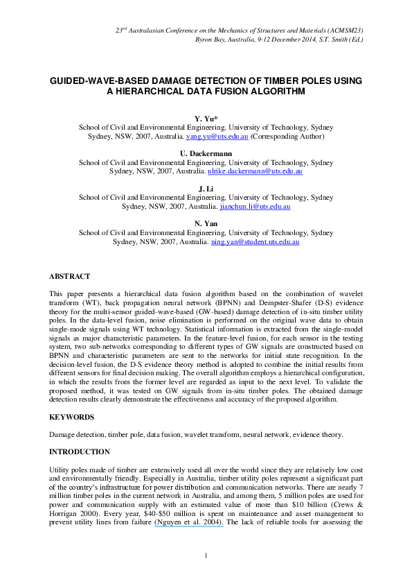 (PDF) Guided-Wave-Based Damage Detection of Timber Poles Using a Hierarchical Data Fusion Algorithm