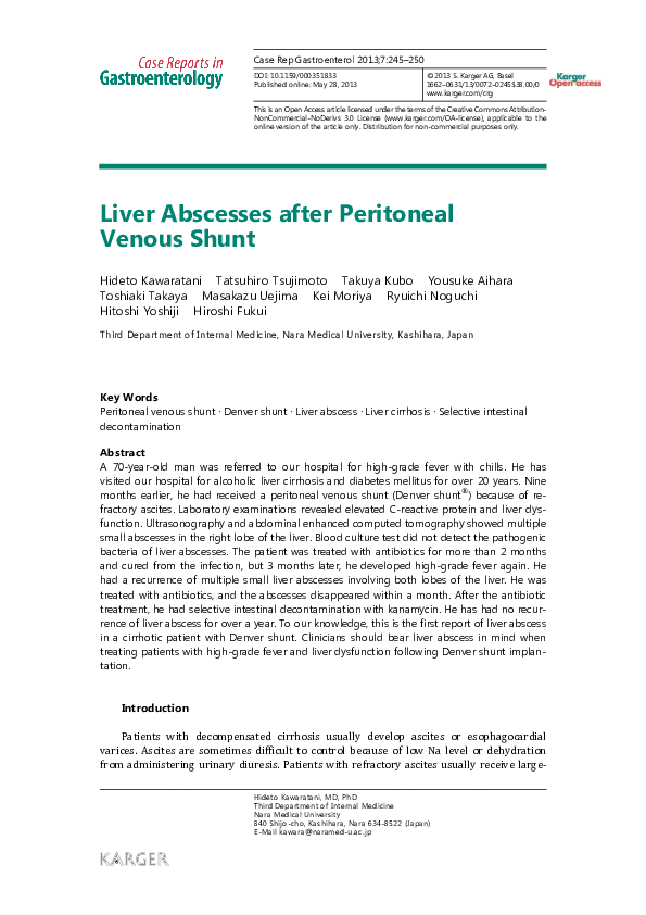 (PDF) Liver Abscesses after Peritoneal Venous Shunt