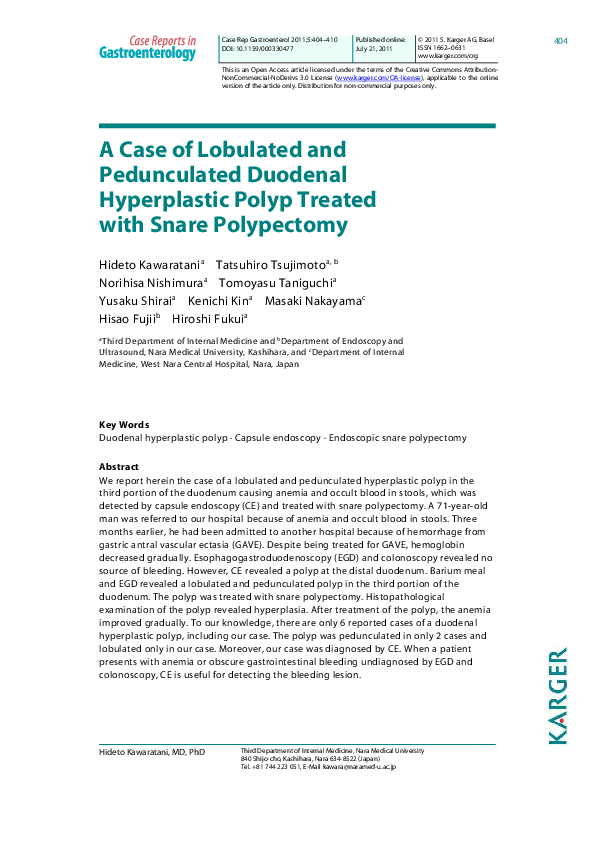 (PDF) A Case of Lobulated and Pedunculated Duodenal Hyperplastic Polyp ...
