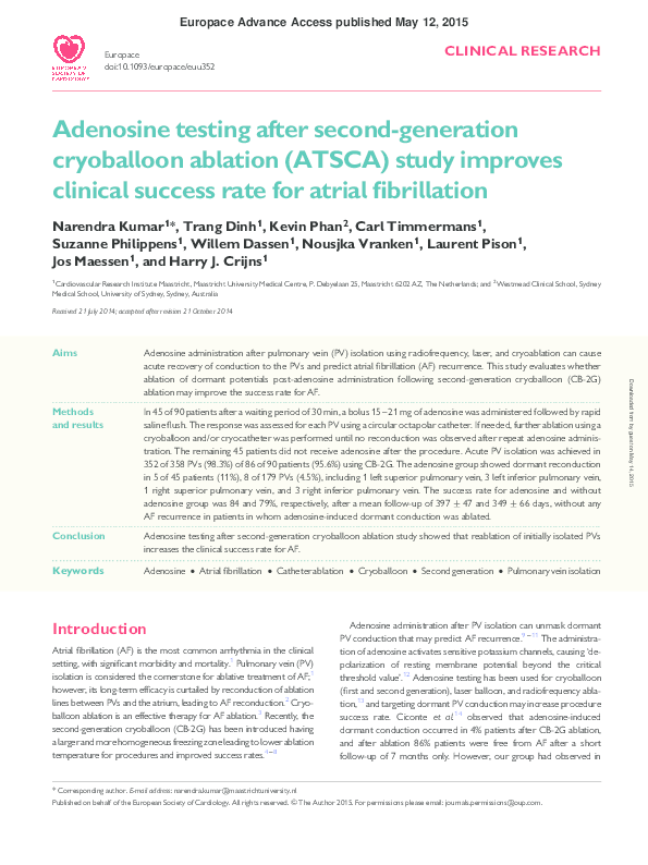 (PDF) Adenosine testing after second-generation cryoballoon ablation ...