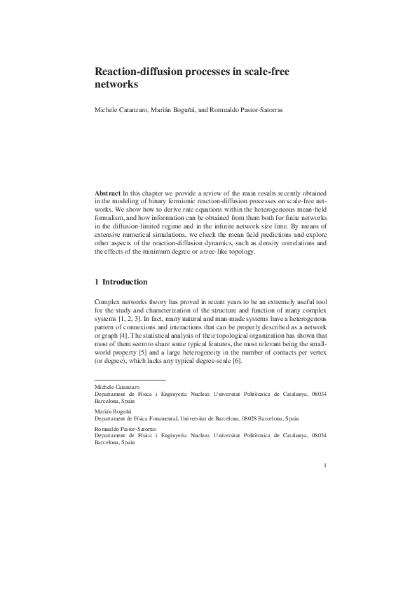 (PDF) Reaction-diffusion Processes in Scale-free Networks