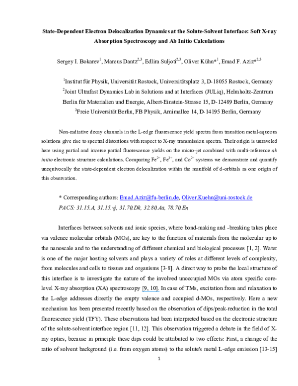 (PDF) State-Dependent Electron Delocalization Dynamics at the Solute-Solvent Interface: Soft-X ...