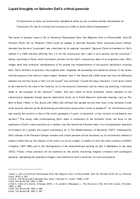 (PDF) Liquid thoughts on Salvador Dalí's critical paranoia