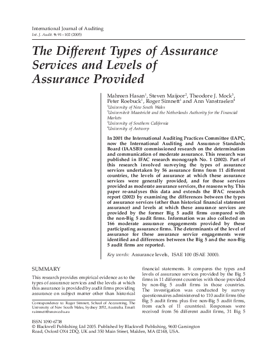 (PDF) The Different Types of Assurance Services and Levels of Assurance ...