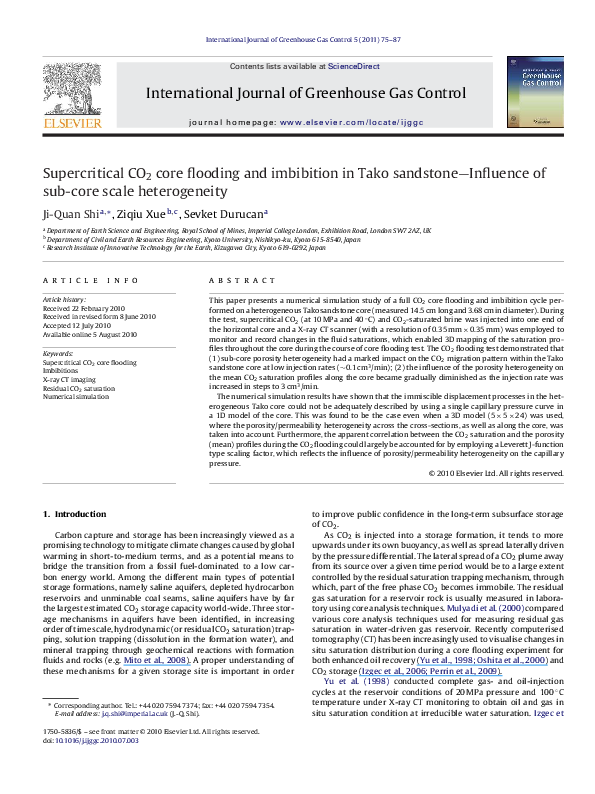 (PDF) Supercritical CO2 core flooding and imbibition in Tako sandstone ...