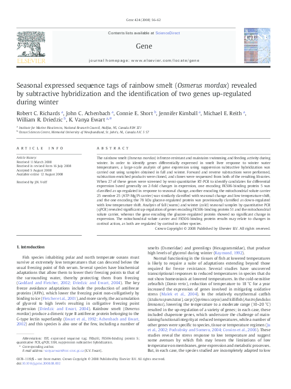 (PDF) Seasonal expressed sequence tags of rainbow smelt (Osmerus mordax ...