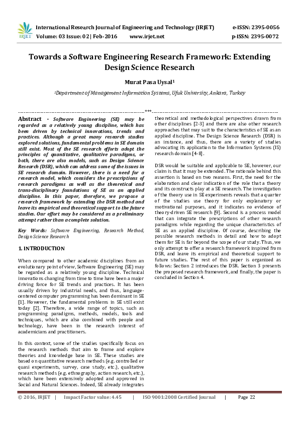 (PDF) Towards a Software Engineering Research Framework: Extending ...