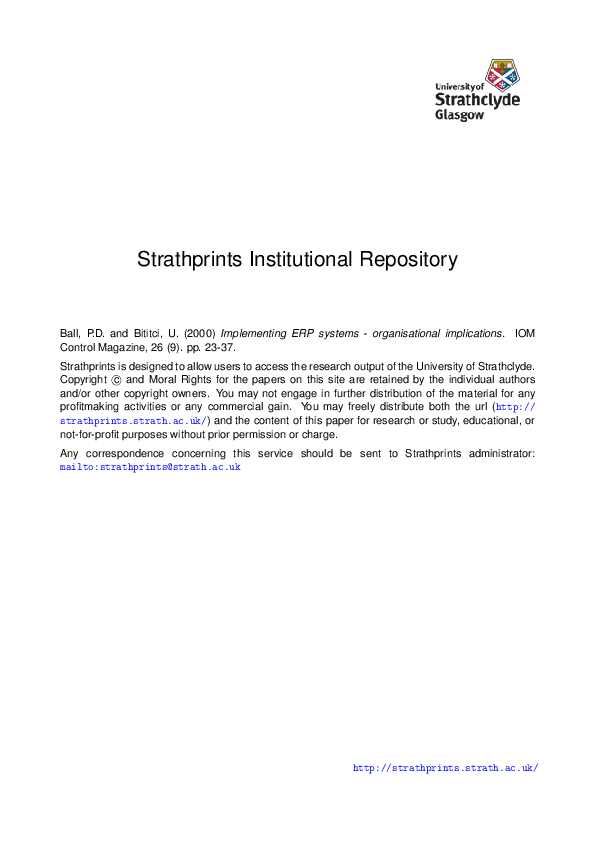 Pdf Implementing Erp Systems Organisational Implications
