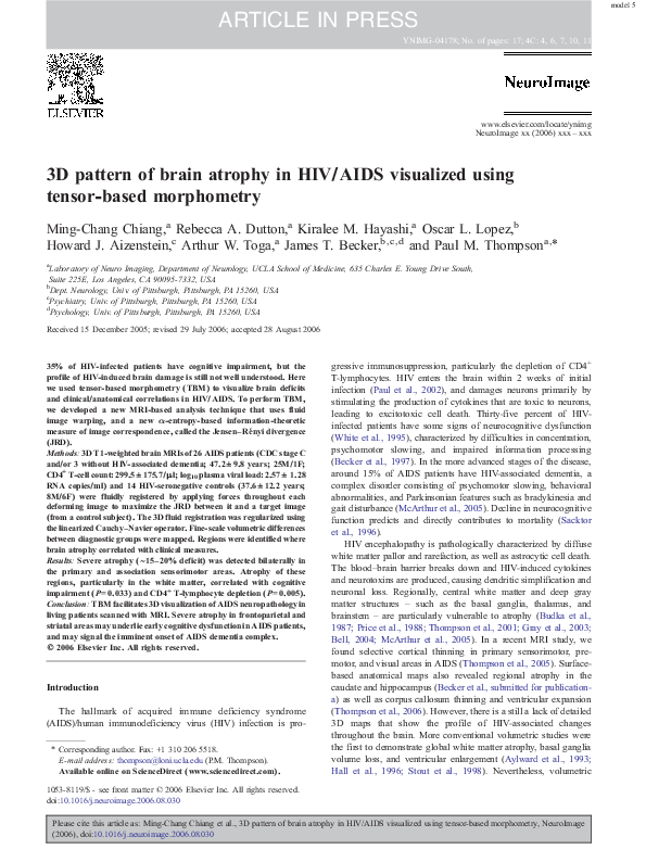 (PDF) 3D pattern of brain atrophy in HIV/AIDS visualized using tensor-based morphometry