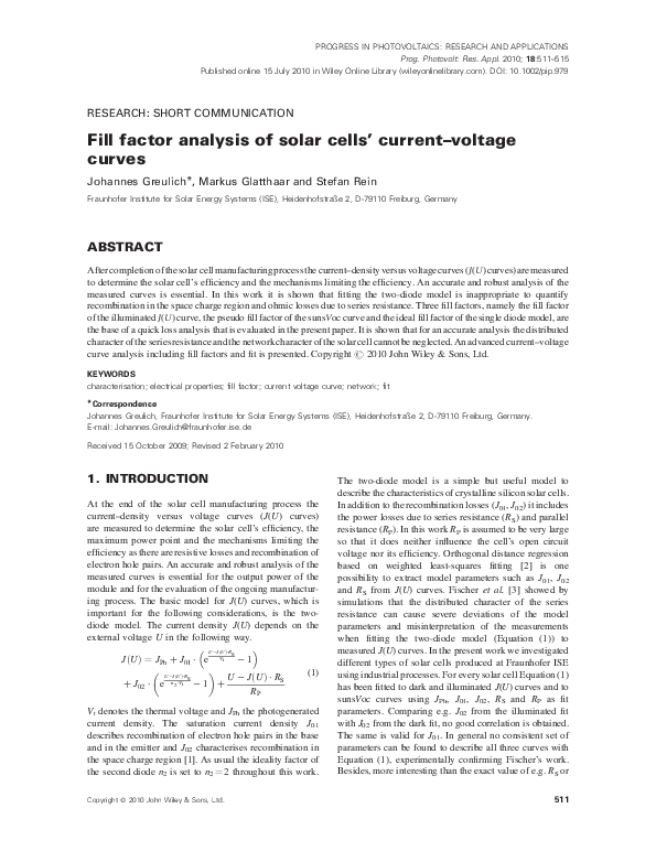 (PDF) Fill factor analysis of solar cells' current-voltage curves