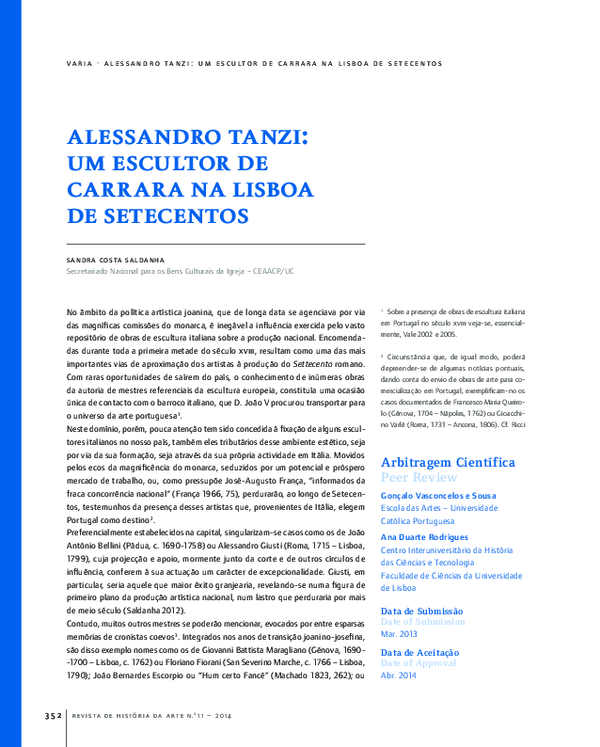(PDF) 2014 - Alessandro Tanzi: um escultor de Carrara na Lisboa de ...