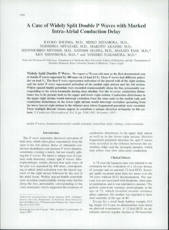 (PDF) A Case of Widely Split Double P Waves with Marked Intra-Atrial Conduction Delay