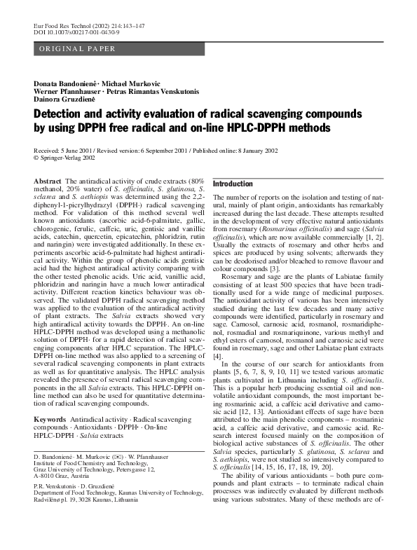 (PDF) Detection and activity evaluation of radical scavenging compounds ...
