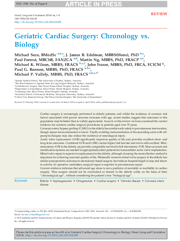 (PDF) Geriatric Cardiac Surgery: Chronology vs. Biology