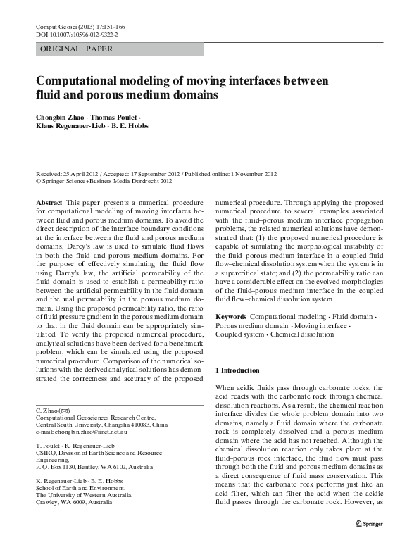 (PDF) Computational modeling of moving interfaces between fluid and porous medium domains
