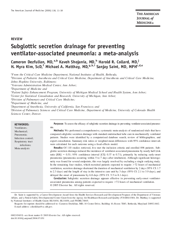 (PDF) Subglottic secretion drainage for preventing ventilator ...