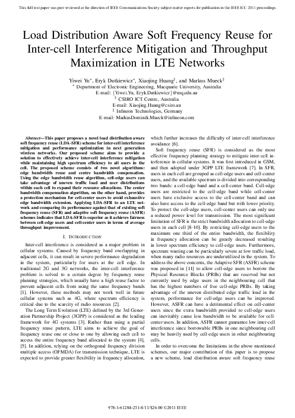 (PDF) Load Distribution Aware Soft Frequency Reuse for Inter-Cell Interference Mitigation and ...