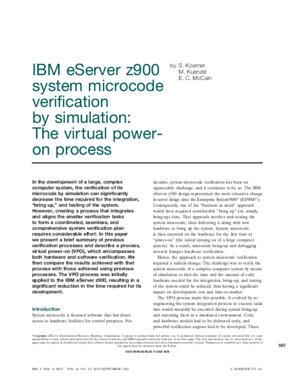 (PDF) IBM eServer z900 system microcode verification by simulation: The virtual power-on process