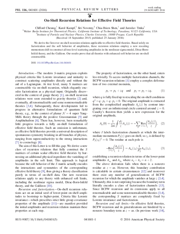 (PDF) On-Shell Recursion Relations for Effective Field Theories