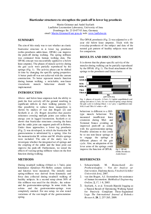 (PDF) Biarticular structures to strengthen the push-off in lower leg prosthesis