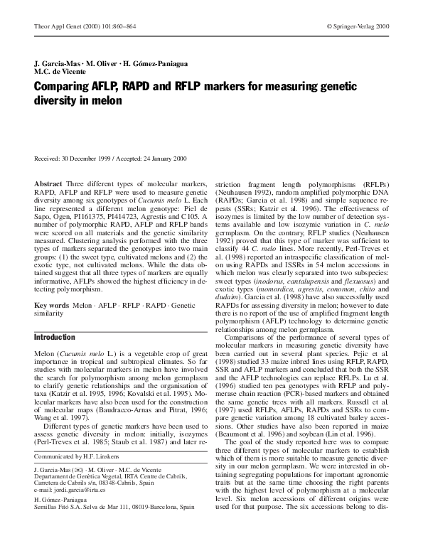 (PDF) Comparing AFLP, RAPD and RFLP markers for measuring genetic ...