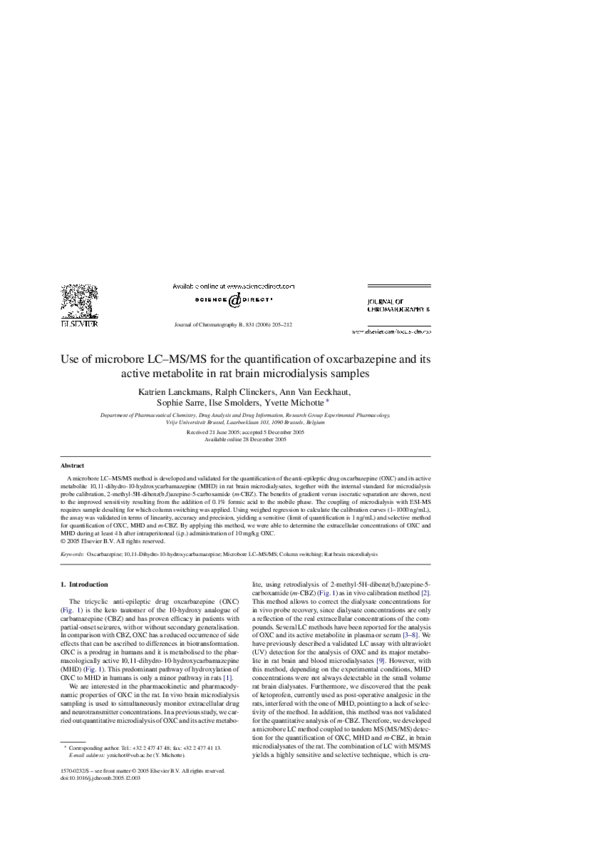 (PDF) Use of microbore LC–MS/MS for the quantification of oxcarbazepine and its active ...