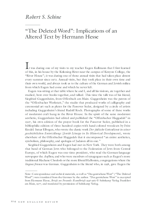 (PDF) "The Deleted Word": Implications of an Altered Text by Hermann Hesse