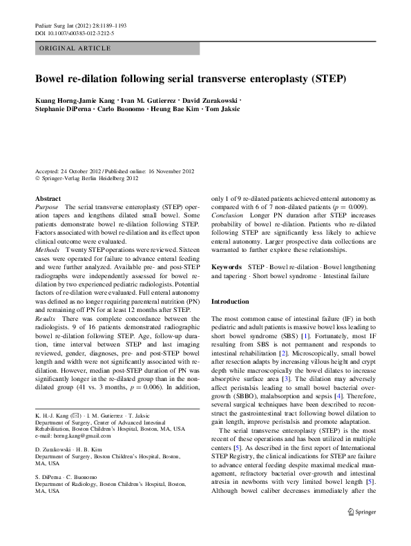 (PDF) Bowel re-dilation following serial transverse enteroplasty (STEP)