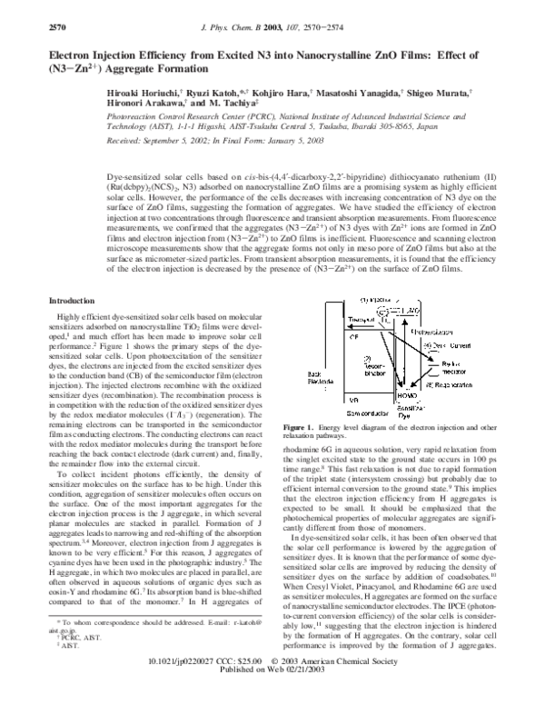 (PDF) Electron Injection Efficiency from Excited N3 into ...