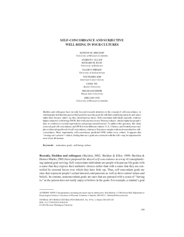 (PDF) Self-Concordance and Subjective Well-Being in Four Cultures
