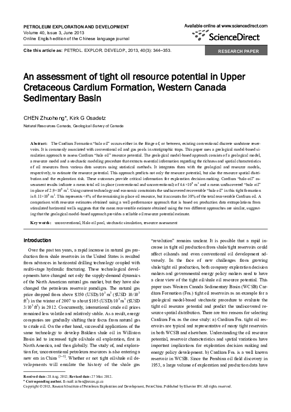 (PDF) An assessment of tight oil resource potential in Upper Cretaceous ...