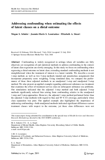 (PDF) ADDRESSING CONFOUNDING WHEN ESTIMATING THE EFFECTS OF LATENT CLASSES ON A DISTAL OUTCOME