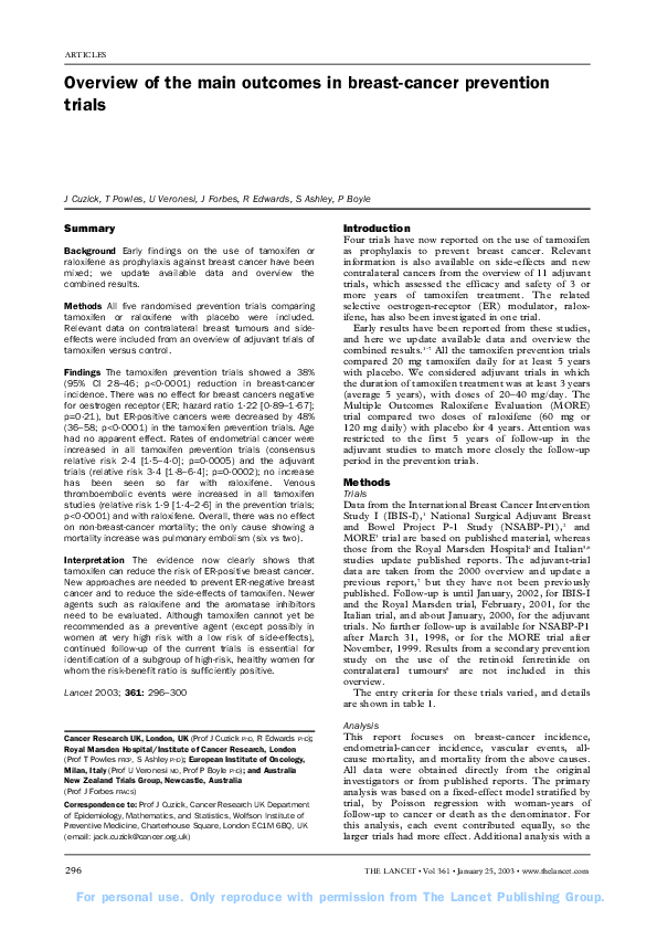 (PDF) Overview of the main outcomes in breast-cancer prevention trials